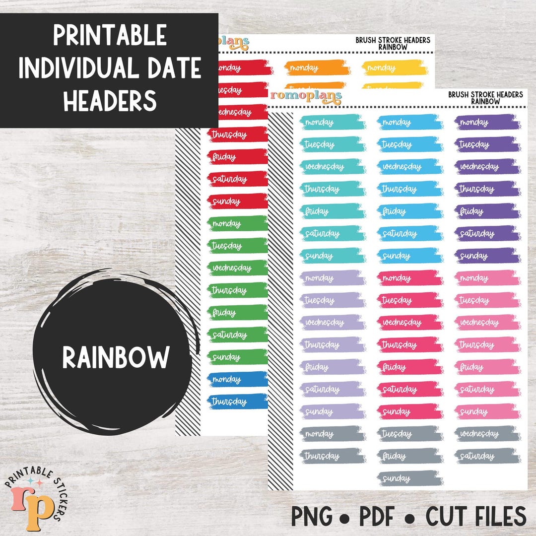 Printable Brush Stroke Date Headers | Rainbow Colors - Etsy