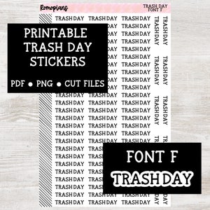 Printable Trash Day Script Stickers FONT F Erin Condren Happy Planner ...