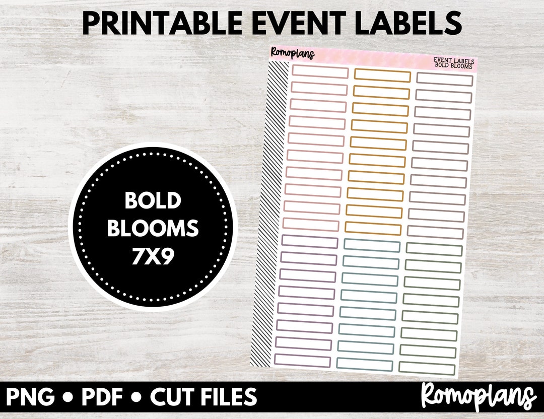 Printable Event Labels | Erin Condren Bold Bloom | 7x9 Size - Etsy