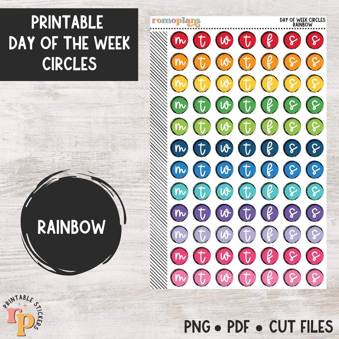 Printable Day of Week Circles | Rainbow - Etsy