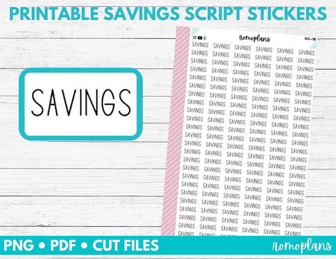 Printable Savings Script Stickers Font A Erin Condren Happy Planner ...