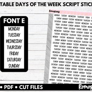 Printable Days of the Week Script Stickers FONT E Erin Condren Happy ...
