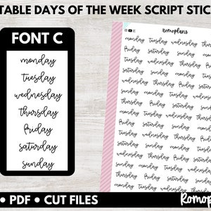 Printable Days of the Week Script Stickers | Font C | Erin Condren ...