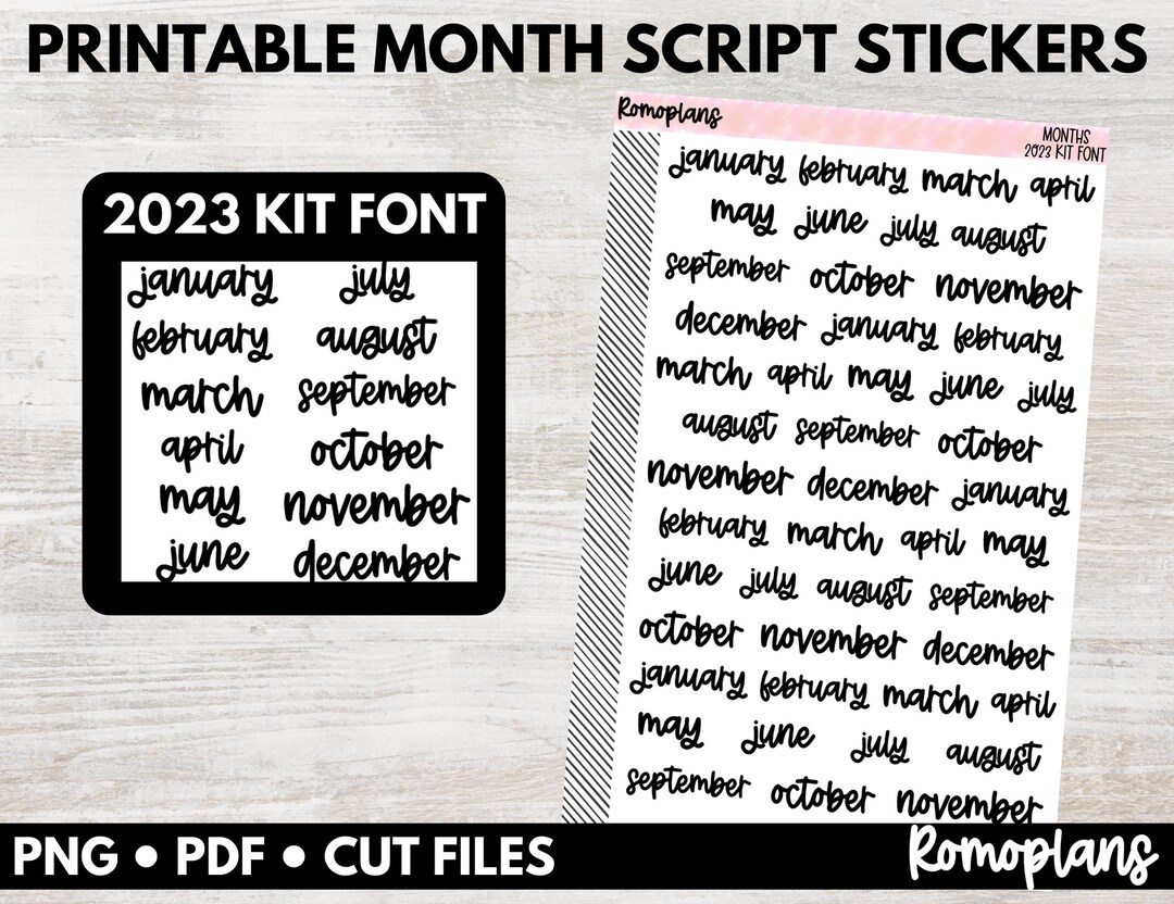Printable Month Script Stickers | 2023 KIT FONT | Erin Condren | Happy ...
