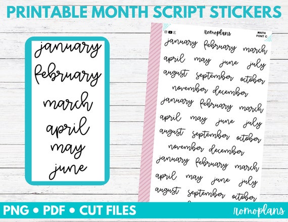 Printable Month Script Stickers Font C Erin Condren | Etsy