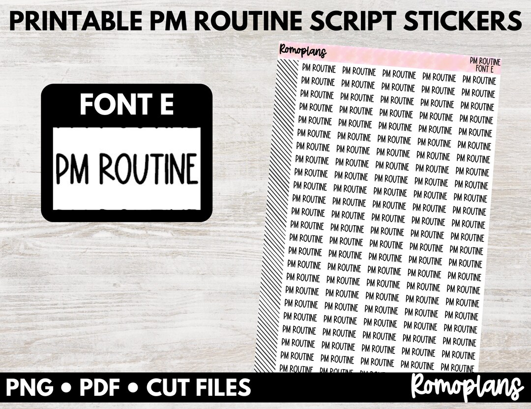 Printable PM Routine Script Stickers | FONT E | Erin Condren | Happy ...