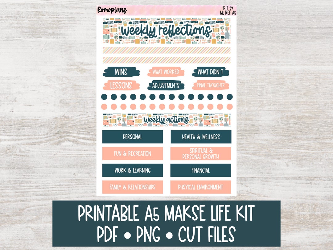Printable Makselife Reflection and Weekly Actions Kit KIT 99 A5 - Etsy