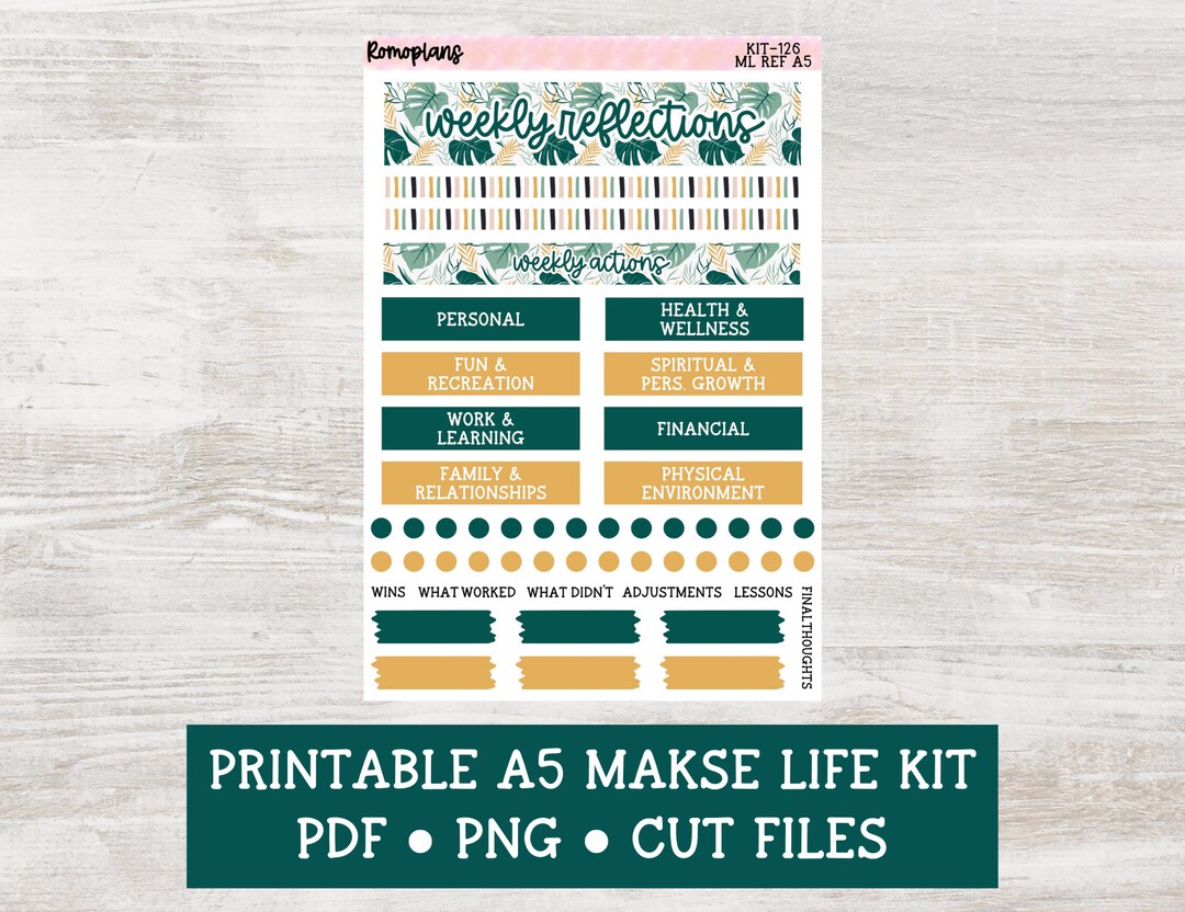 Printable Makselife Reflection and Weekly Actions Kit | KIT 126 | A5 - Etsy