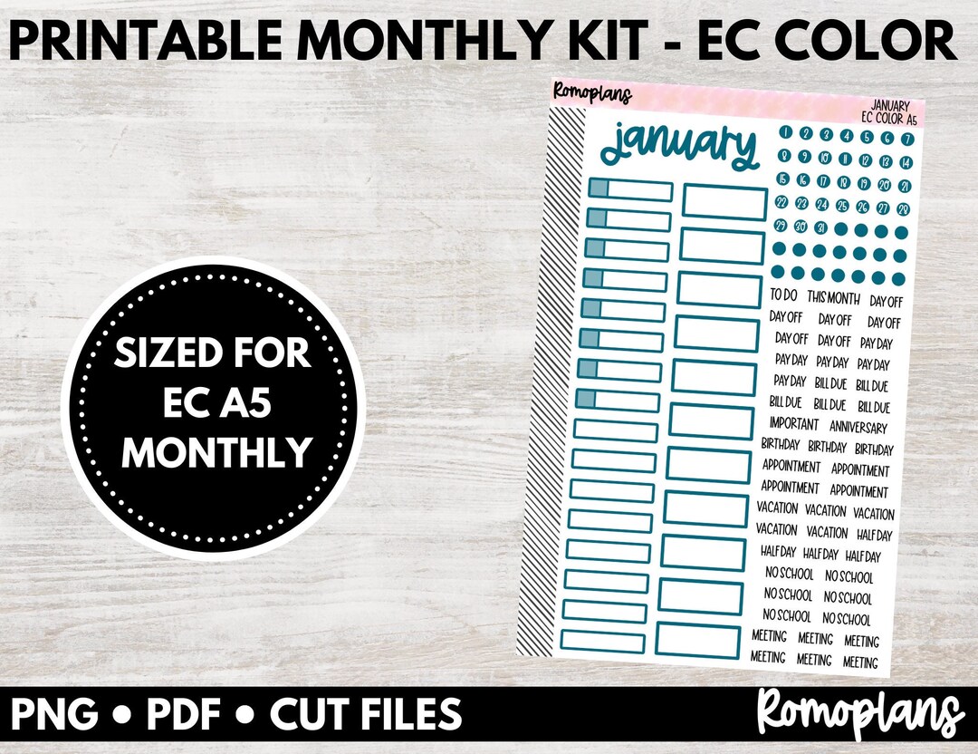 Printable Functional Monthly Kit in Erin Condren Colors | January ...