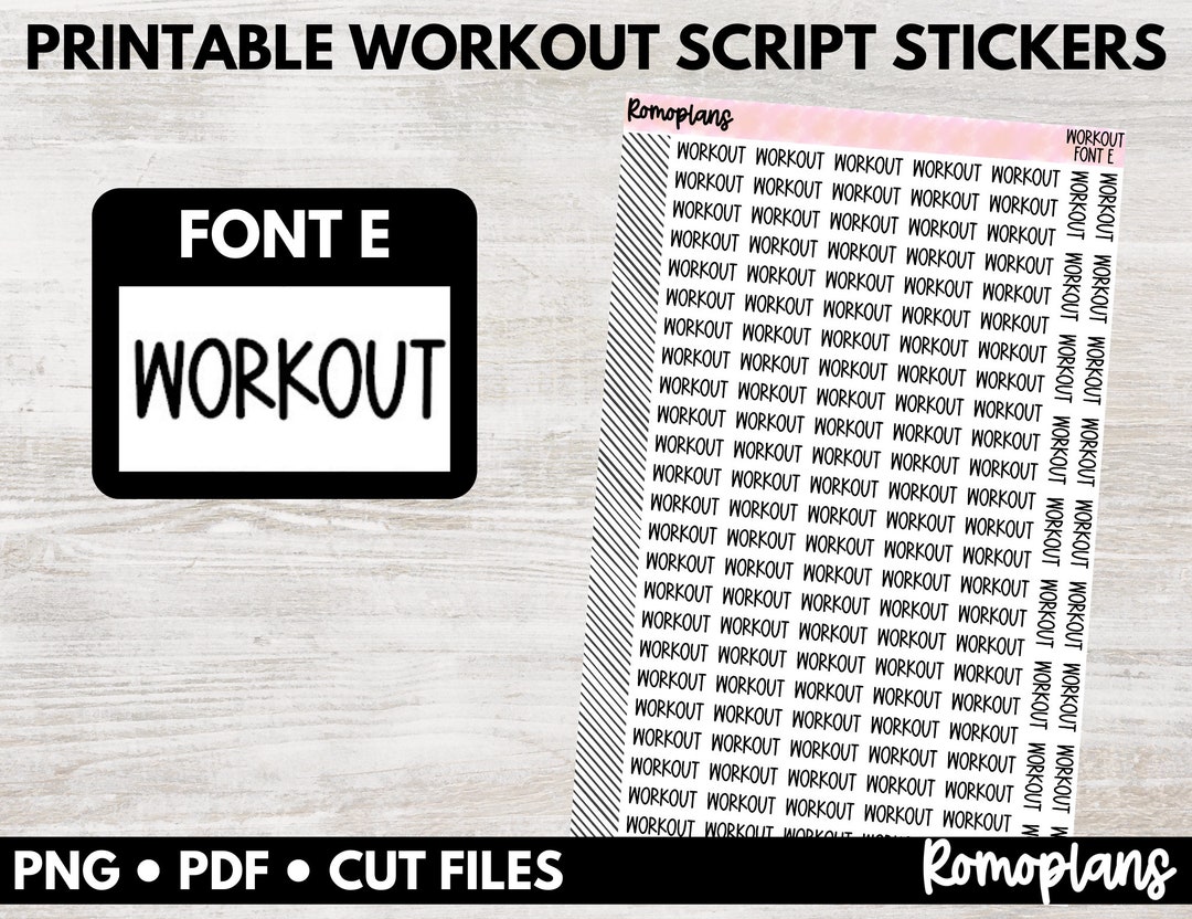 Printable Workout Script Stickers FONT E Erin Condren Happy Planner ...