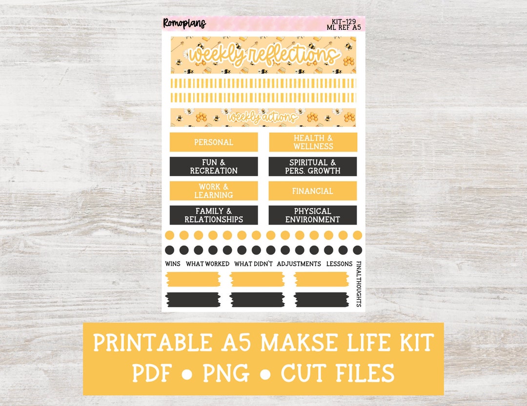Printable Makselife Reflection and Weekly Actions Kit | KIT 129 | A5 - Etsy