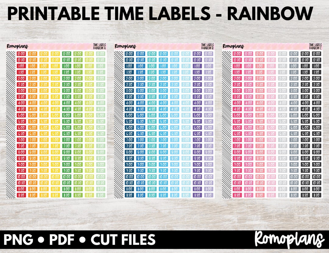 Printable Time Labels | Rainbow Colors - Etsy