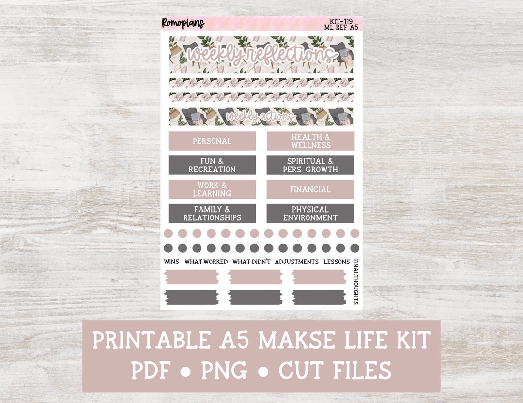 Printable Makselife Reflection and Weekly Actions Kit KIT 119 A5 - Etsy