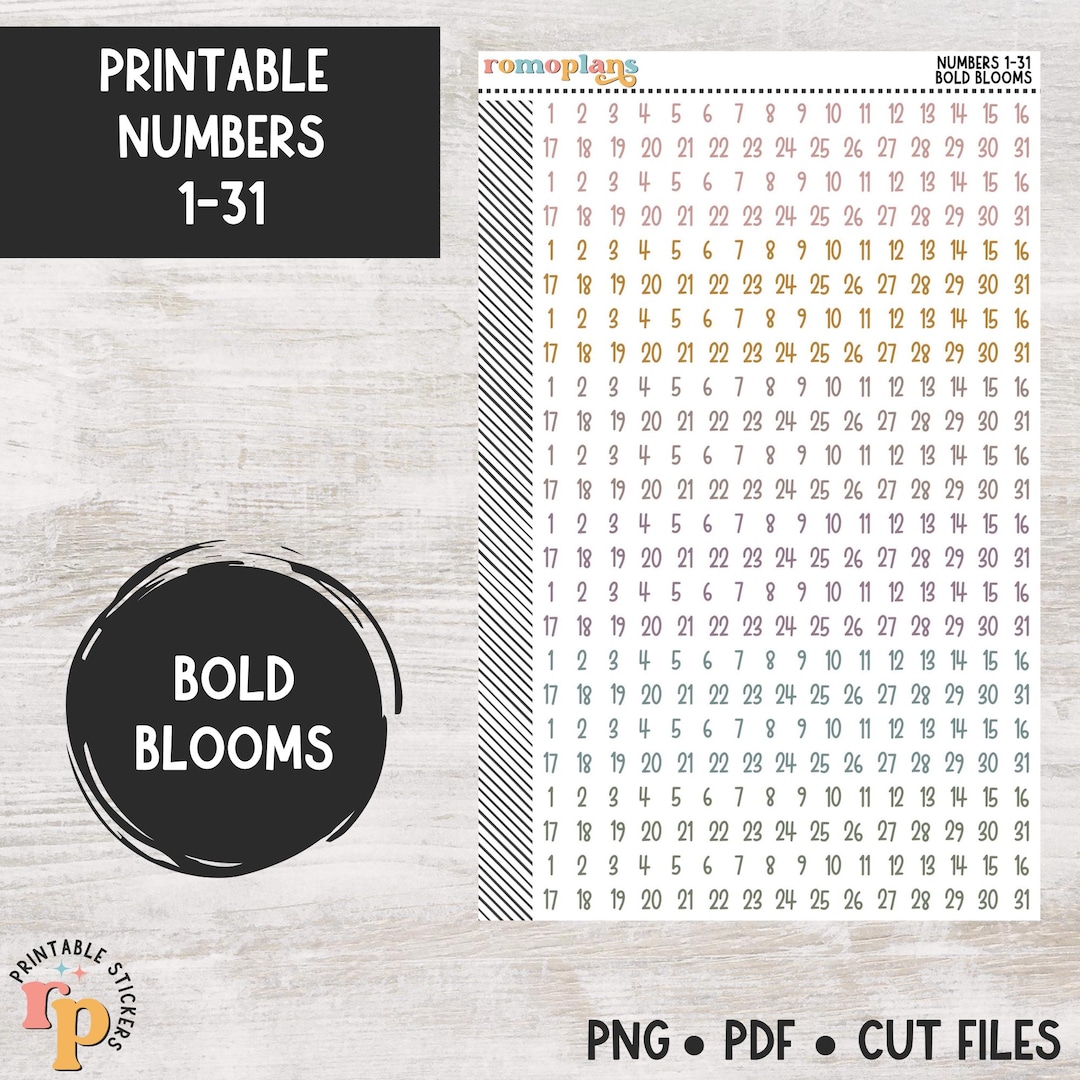 Printable Numbers 1 Thru 31 | Bold Blooms - Etsy UK