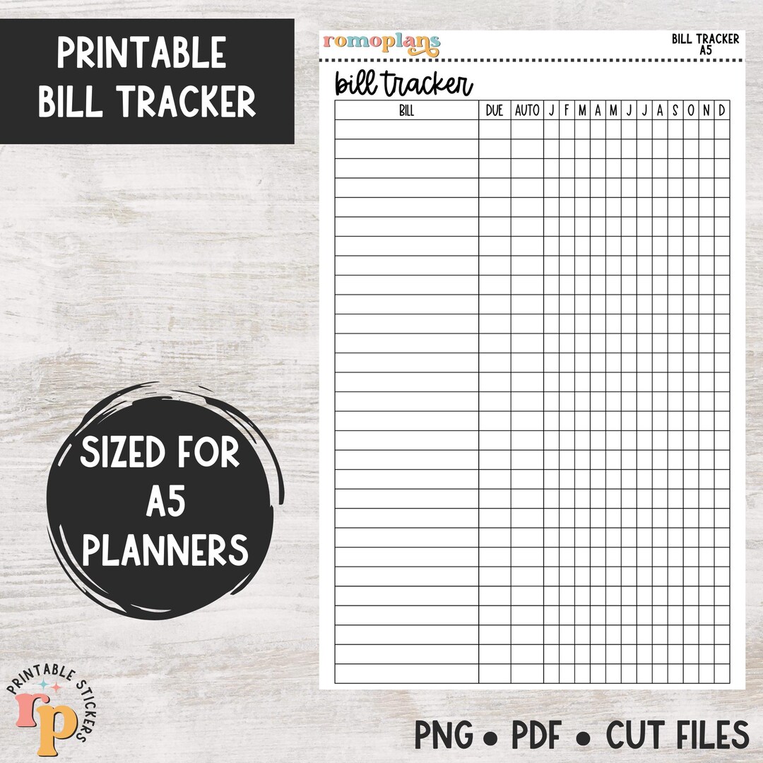Printable Bill Tracker | Note Page Tracker | Sized for A5 Planners - Etsy