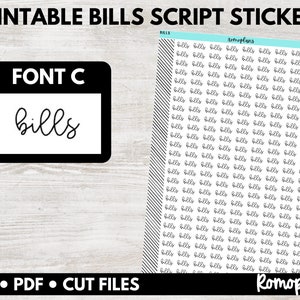 Printable Bills Script Stickers Font C Erin Condren Happy Planner Plum ...