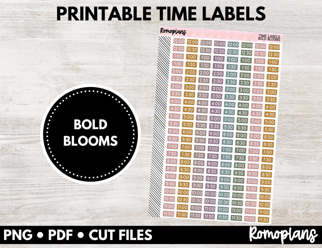 Printable Time Labels | Erin Condren Bold Bloom | 7x9 Size - Etsy