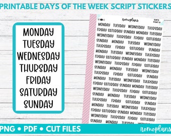 Printable Days of the Week Script Stickers Font A Erin | Etsy
