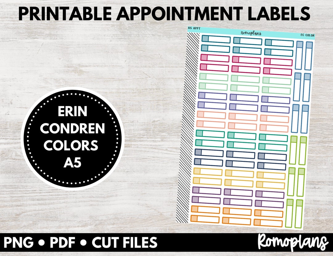Printable A5 Appointment Labels | Erin Condren Colors | A5 Size - Etsy