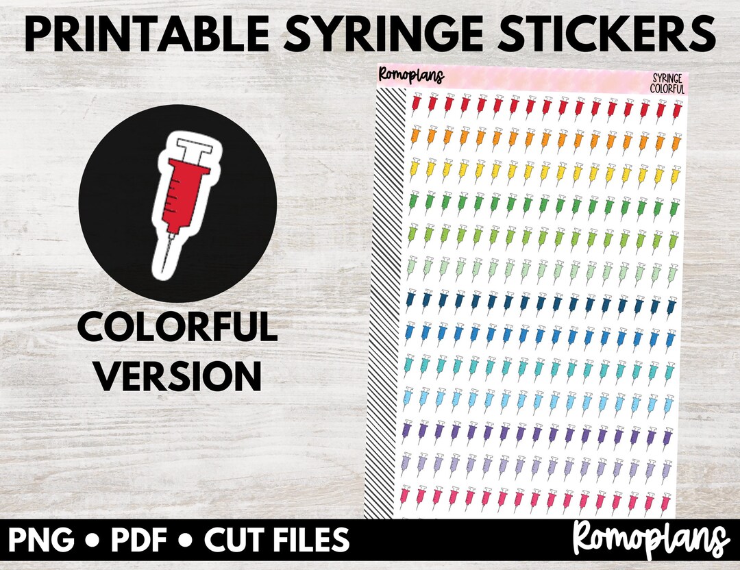 Printable Syringe Doodle Sticker Colorful Version - Etsy
