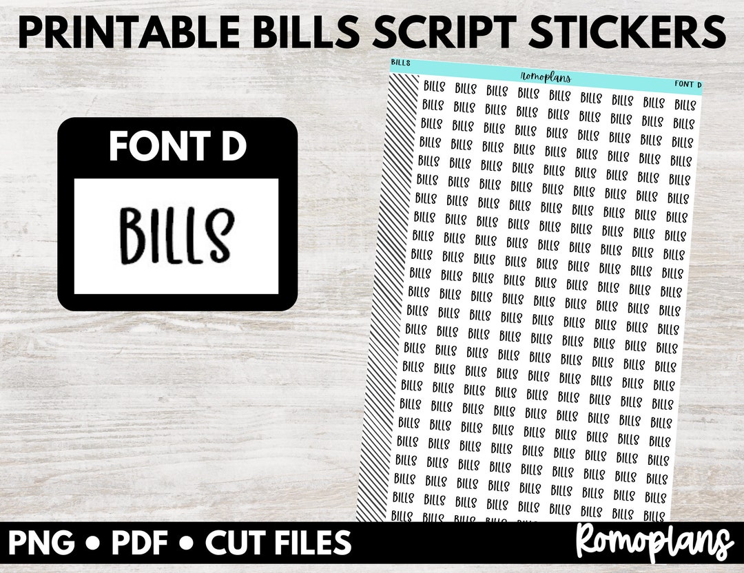 Printable Bills Script Stickers Font D Erin Condren Happy Planner Plum ...