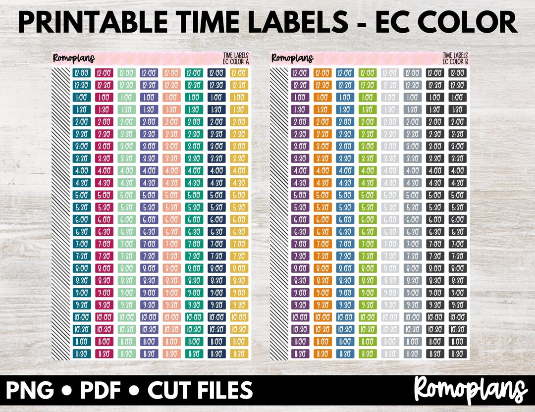 Printable Time Labels | Erin Condren Colors - Etsy