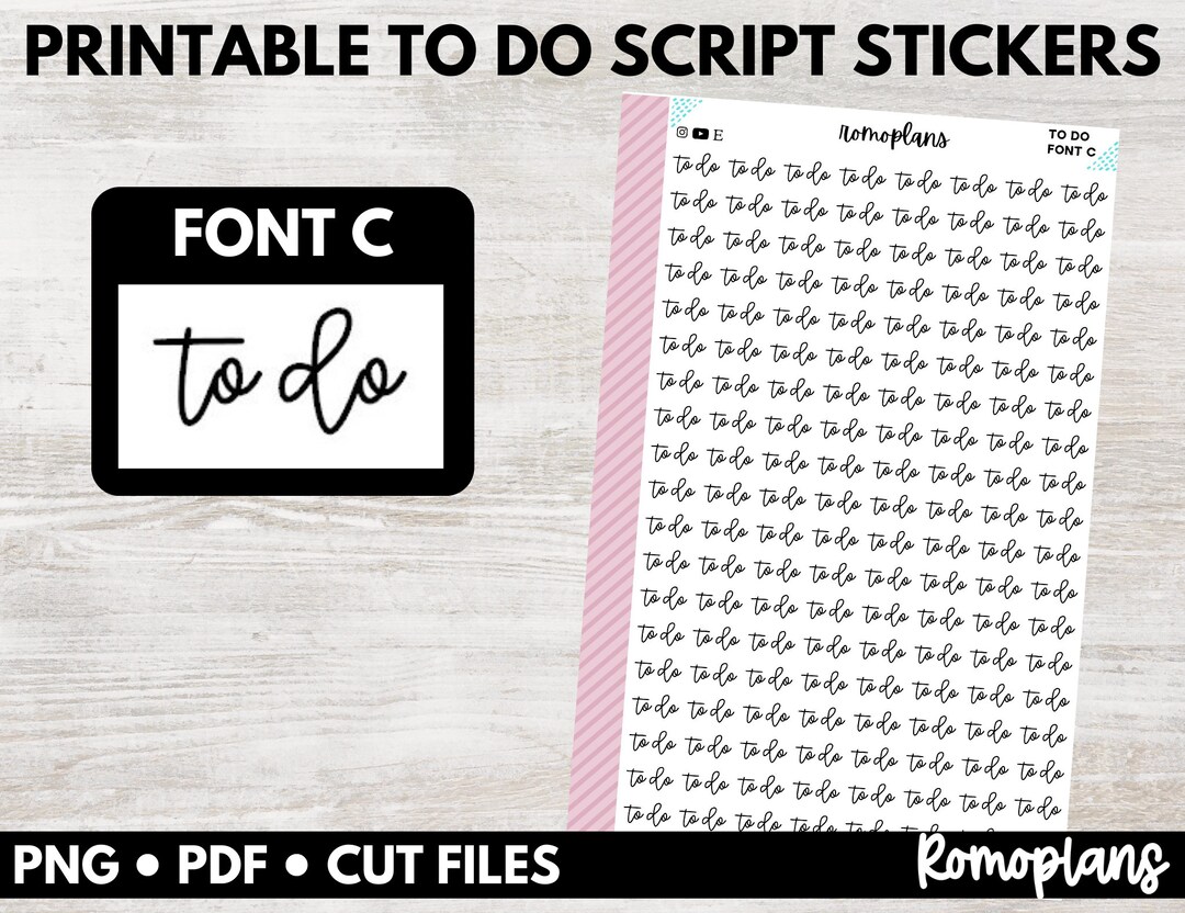 Printable to Do Script Stickers Font C Erin Condren Happy Planner Plum ...