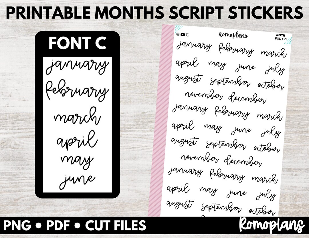 Printable Month Script Stickers Font C Erin Condren Happy Planner Plum ...