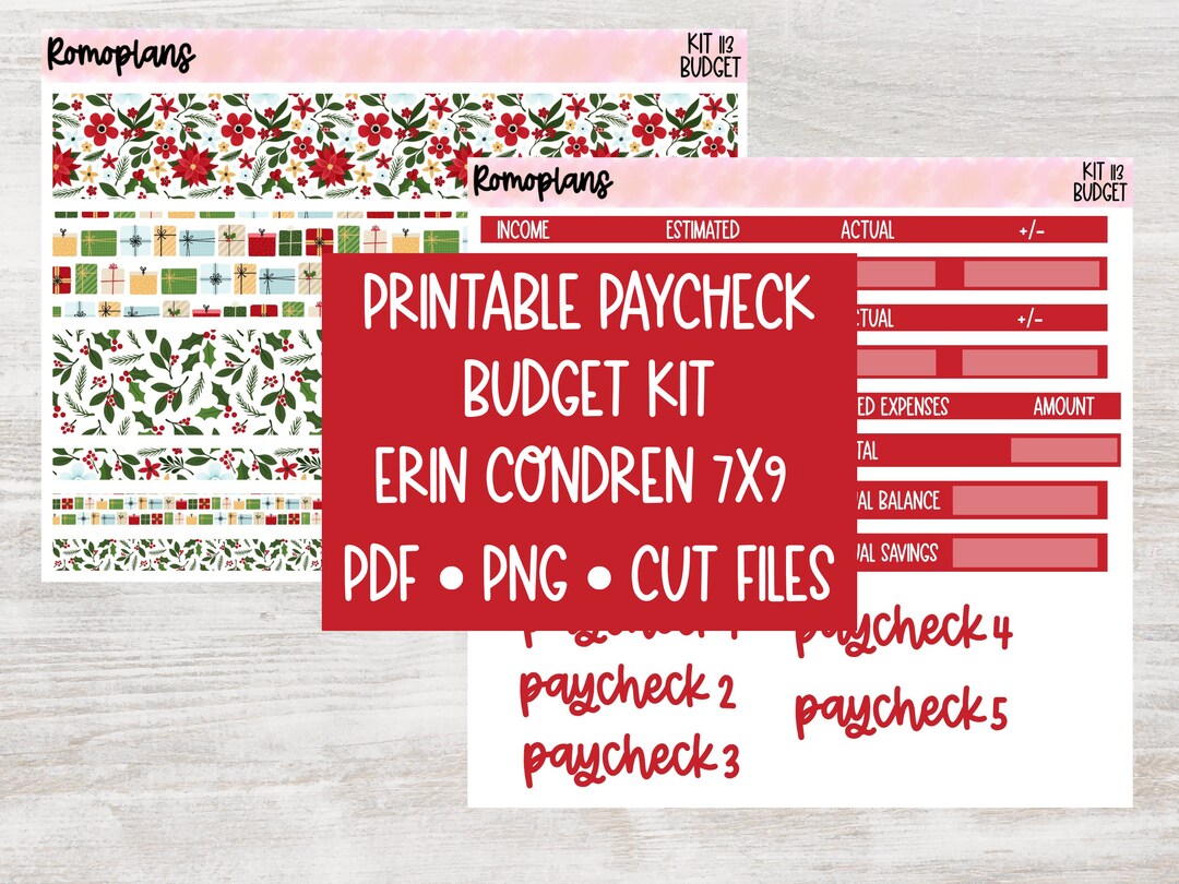 Printable Paycheck Budget Sticker Kit KIT 113 7x9 Size Erin Condren - Etsy