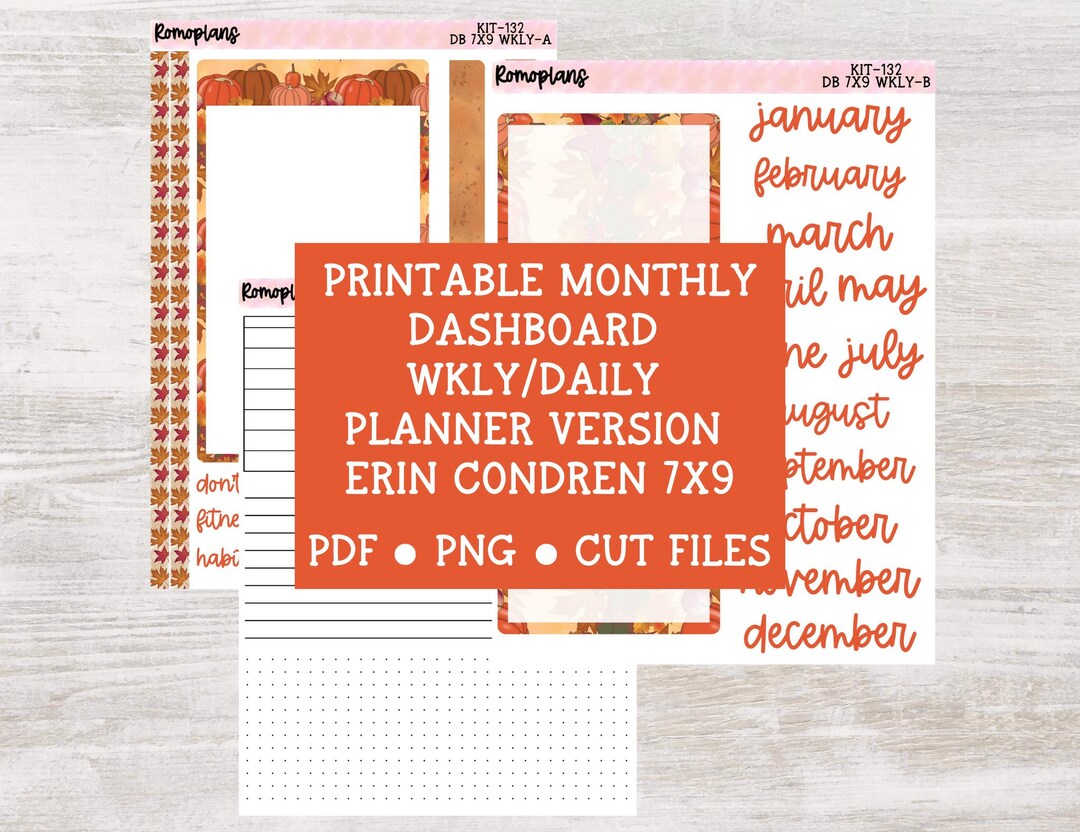 Printable Dashboard 7x9 Kit | KIT 132 | Erin Condren 7x9 Weekly or ...
