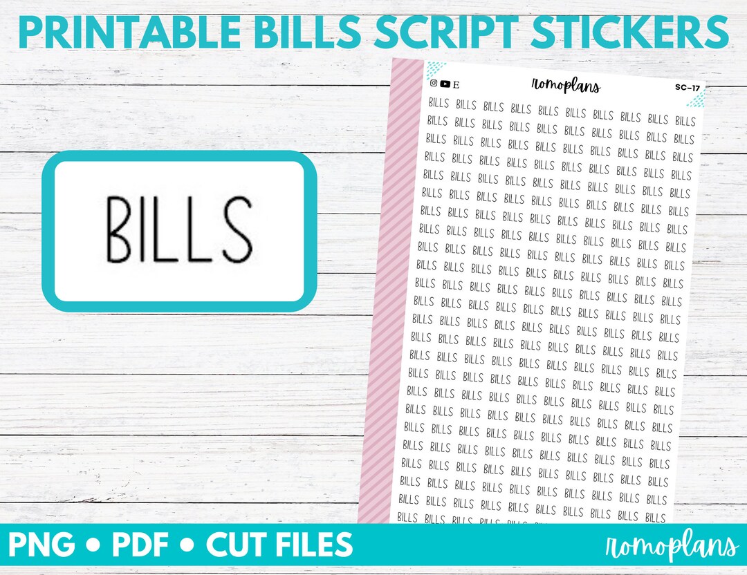 Printable Bills Script Stickers Font A Erin Condren Happy Planner Plum ...