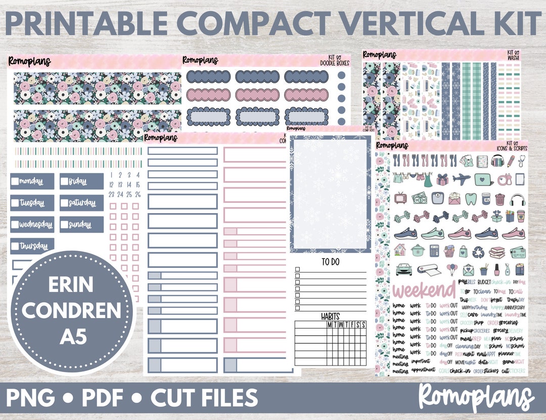 Printable Compact Vertical Planner Kit KIT 80 A5 Planner Erin Condren ...
