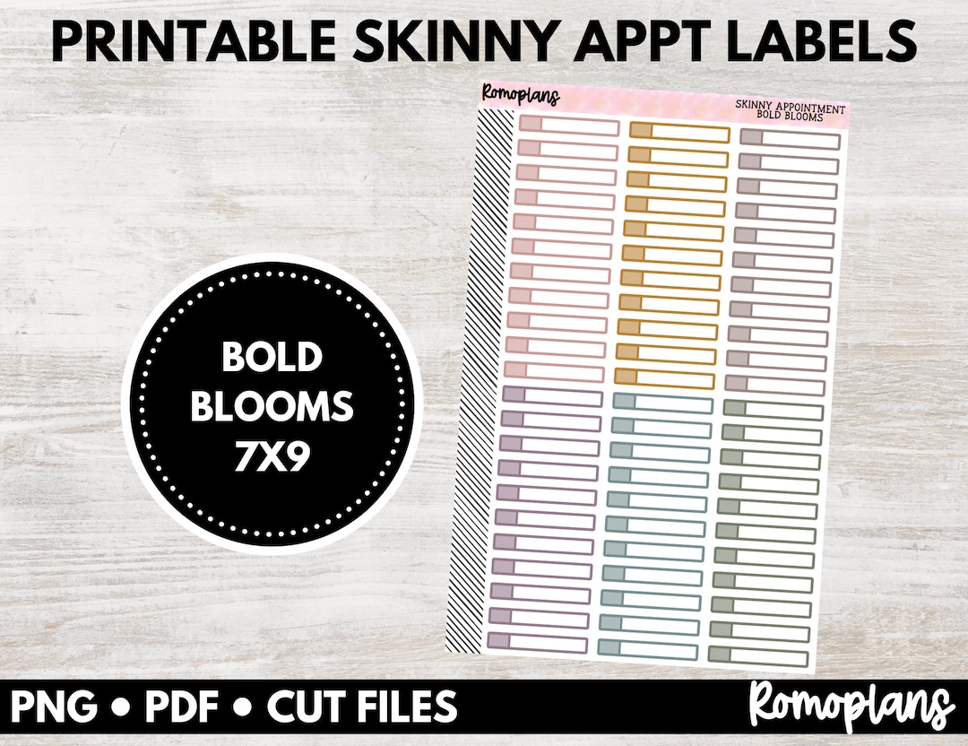 Printable Skinny Appointment Labels | Erin Condren Bold Bloom | 7x9 ...