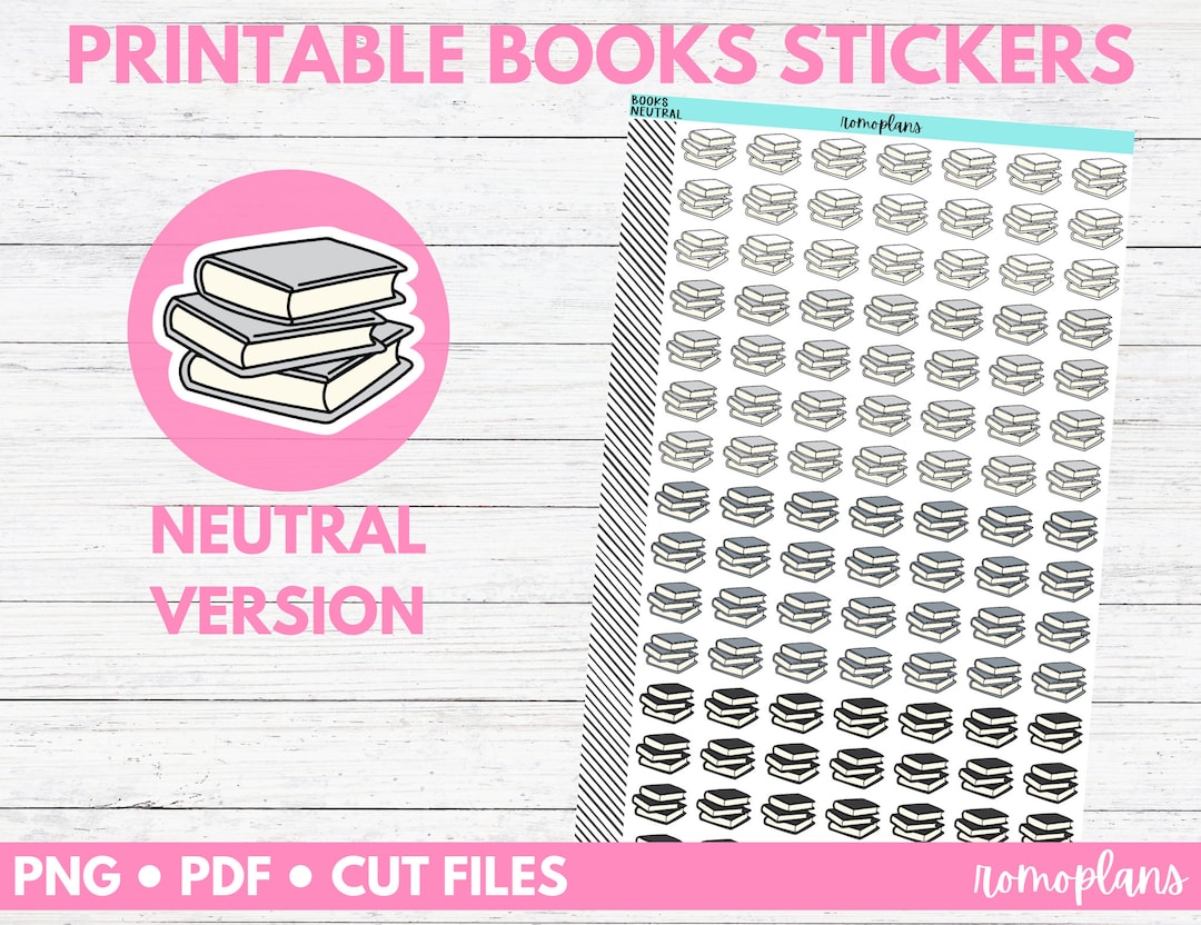 Printable Books Doodle Sticker | Neutral Version - Etsy
