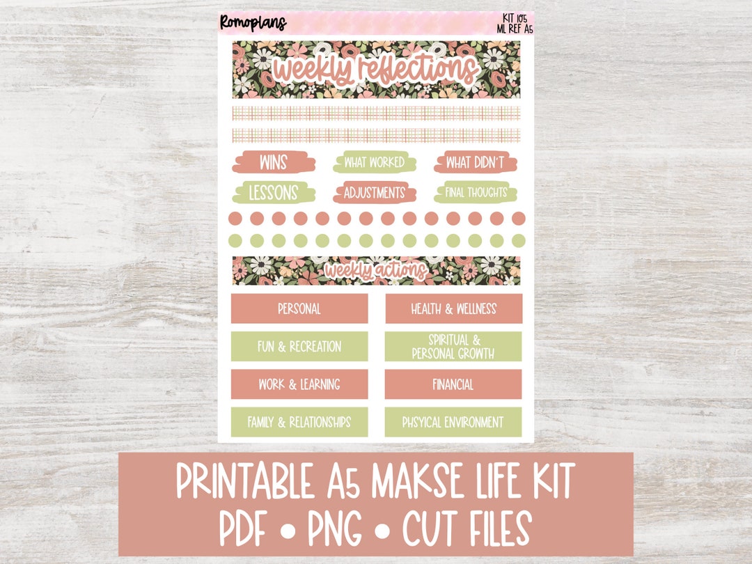 Printable Makselife Reflection and Weekly Actions Kit KIT 105 A5 - Etsy