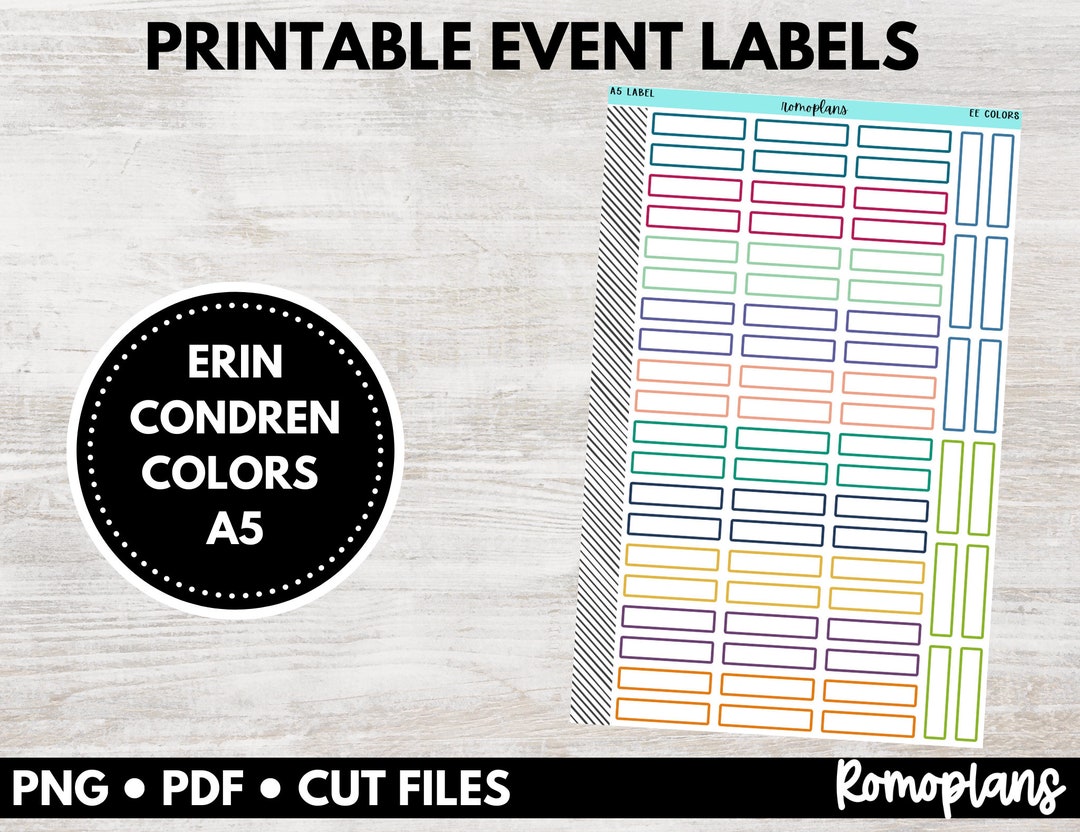 Printable A5 Labels | Erin Condren Colors | A5 Size - Etsy