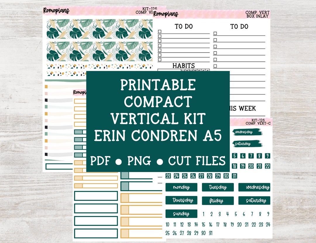 Printable Compact Vertical Planner Kit | KIT 126 | A5 Planner | Erin ...
