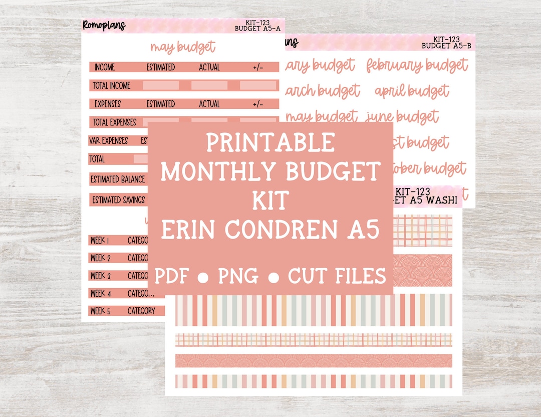 Printable Monthly Budget Sticker Kit KIT 123 A5 Size Erin Condren - Etsy