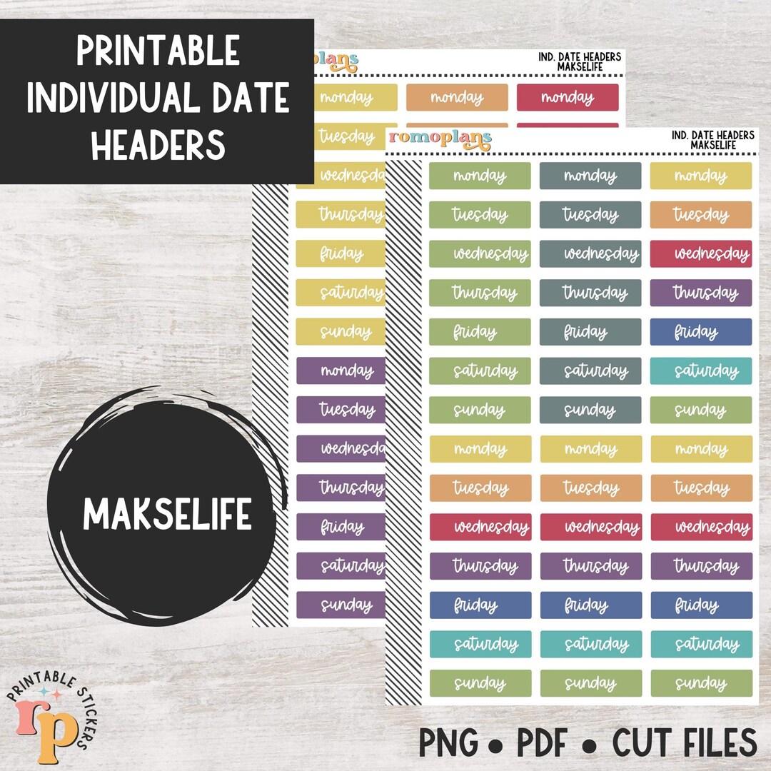 Printable Individual Date Headers | Makselife - Etsy