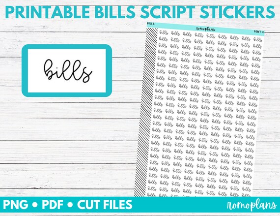 Printable Bills Script Stickers Font C Erin Condren | Etsy
