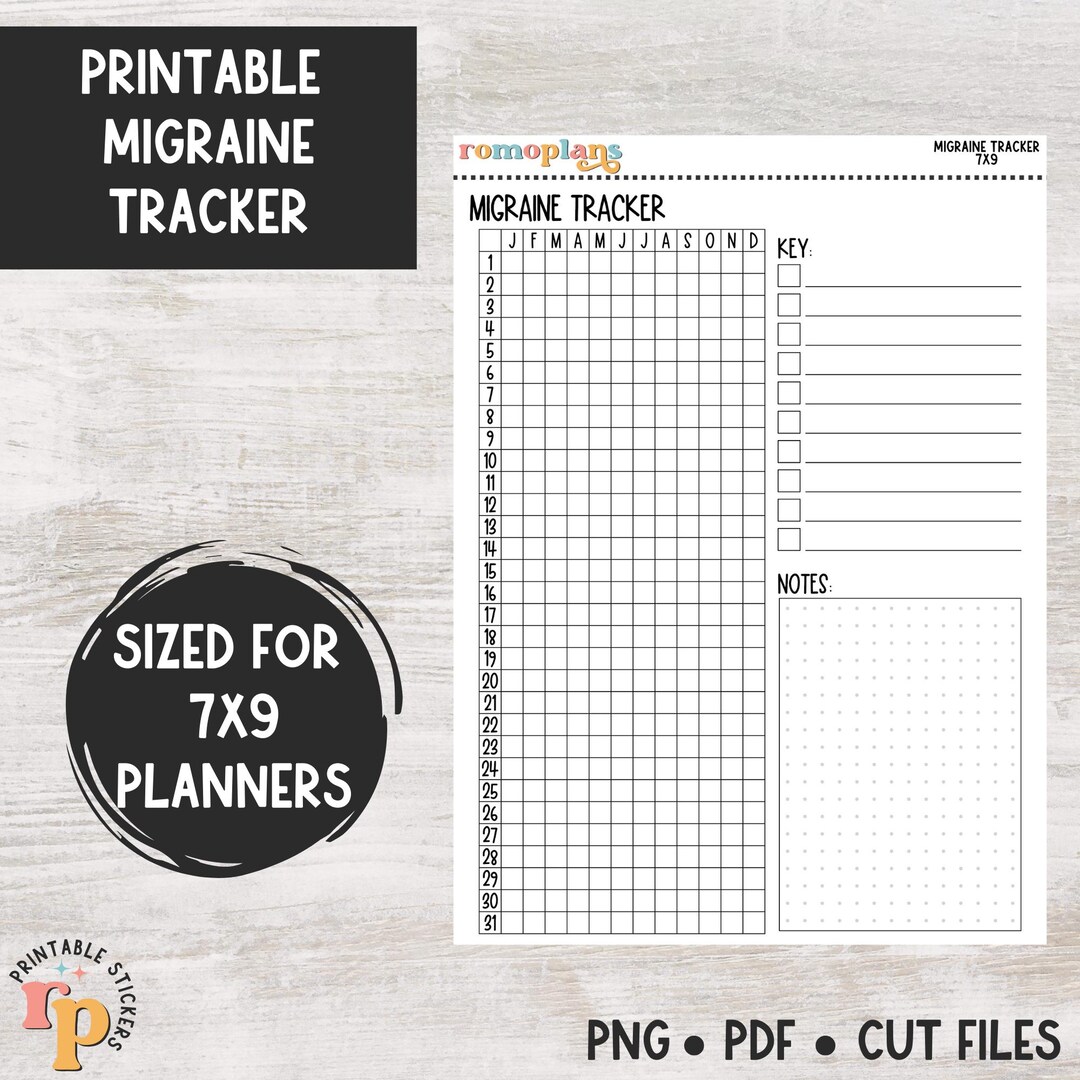 Printable Migraine Tracker | Note Page Tracker | Sized for 7x9 Planners ...