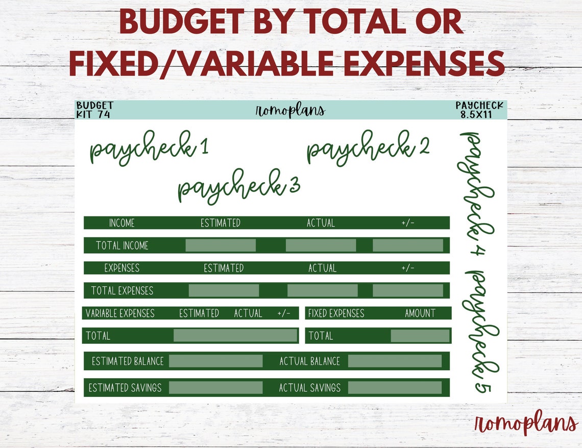 Printable Paycheck Budget Sticker Kit KIT 74 8.5x11 Size - Etsy