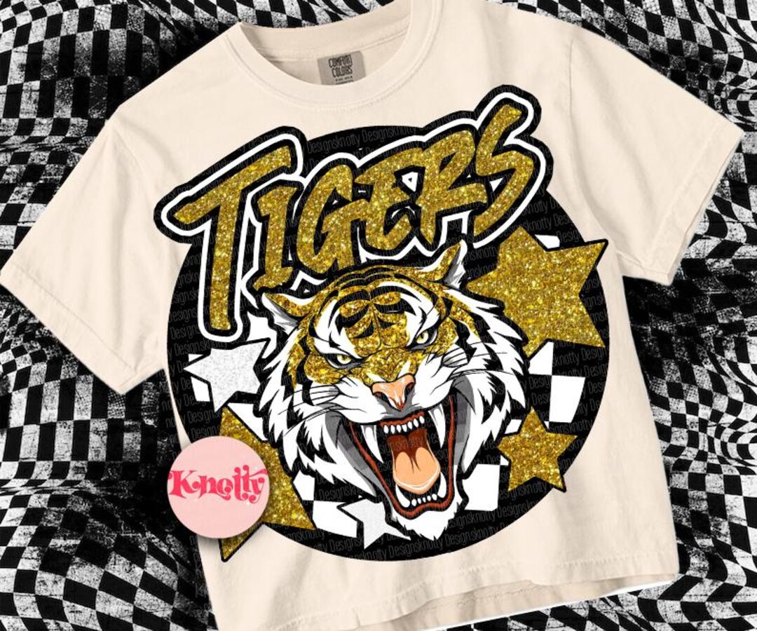 Retro Mascot Glitter-tigers PNG - School Spirit-black Gold - Etsy