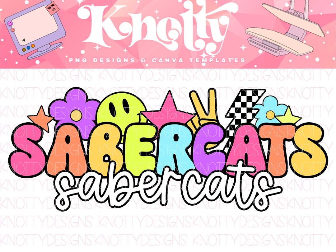 Retro Pop Colorful Mascot Sticker Preppy-sabercats PNG - Etsy