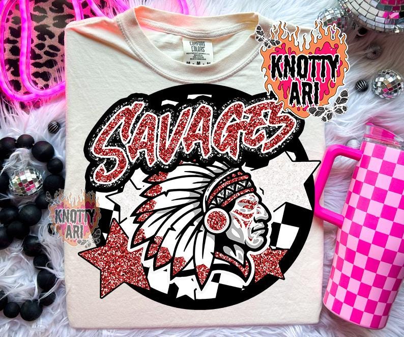 Retro Glitter - Mascot-savages PNG - School Spirit - Red - Etsy