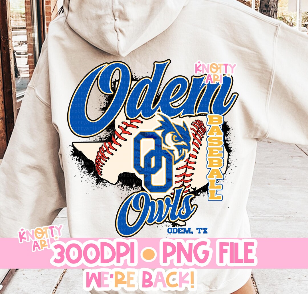 Vintage Inspired Odem Owls Baseball PNG - Blue Yellow- School Spirit ...