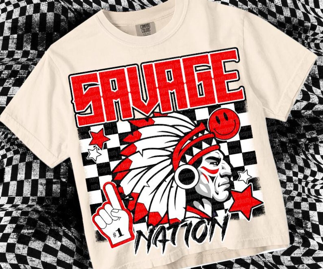 Retro Grunge - Mascot-savage NATION PNG - School Spirit - Red - Etsy