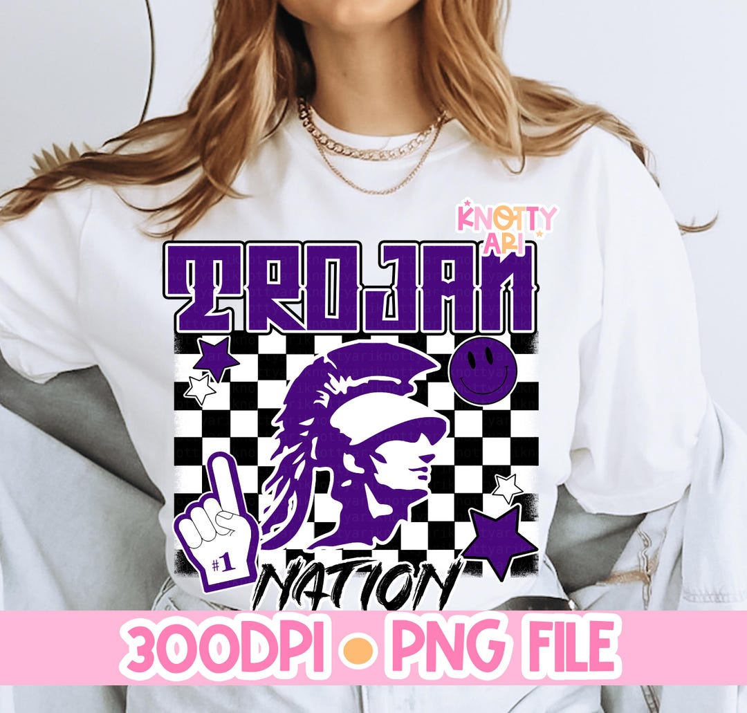 Retro - Mascot- Trojan Nation PNG - School Spirit Purple - Etsy