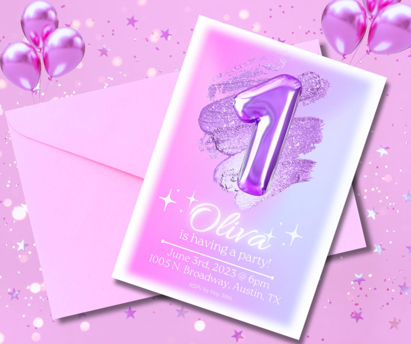 1st Purple Sparkle Birthday Invitation - Instant Download- Printable ...