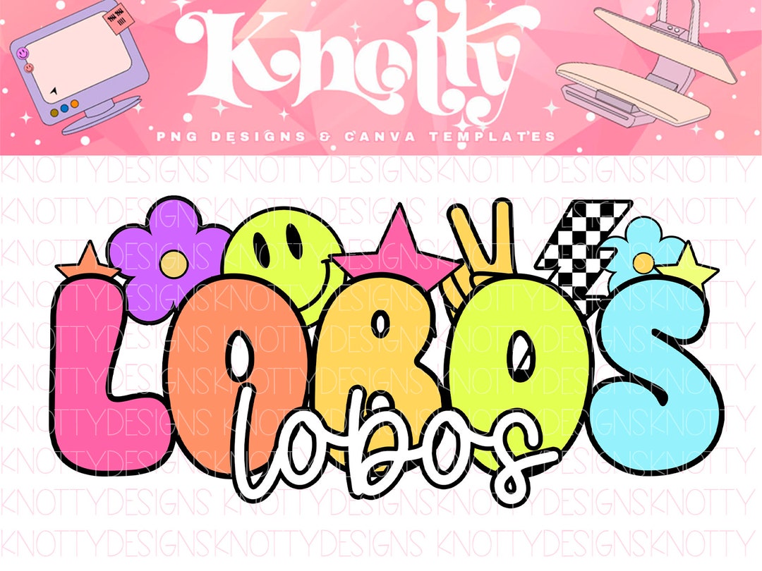 Retro Pop Colorful Sticker Mascot-lobos PNG- School Spirit Digital File ...